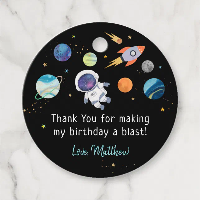 Blue Astronaut Outer Space Birthday Favor Tags | Zazzle