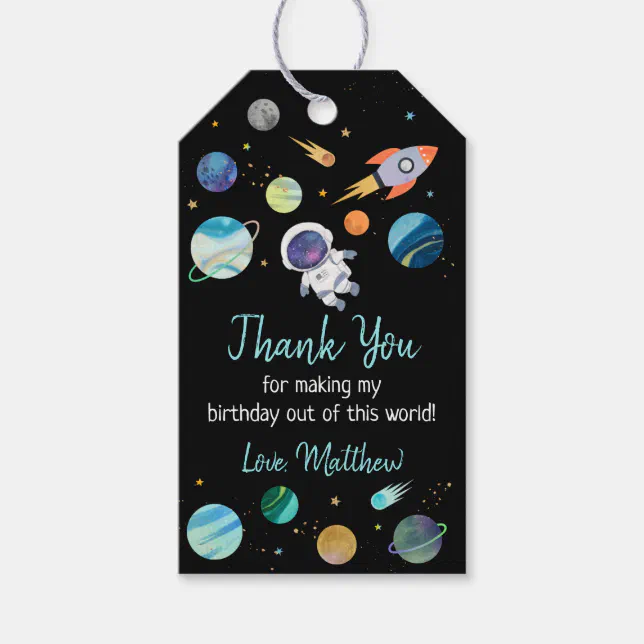 Blue Astronaut Outer Space Birthday Gift Tags | Zazzle
