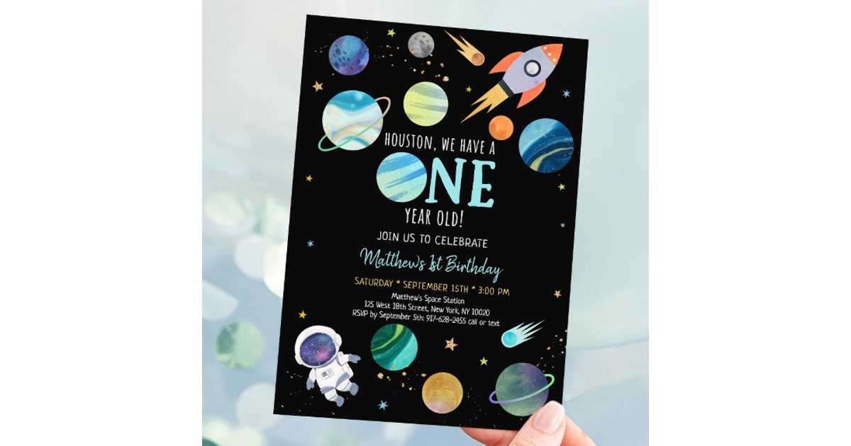 Blue Astronaut Space First Birthday Invitation | Zazzle