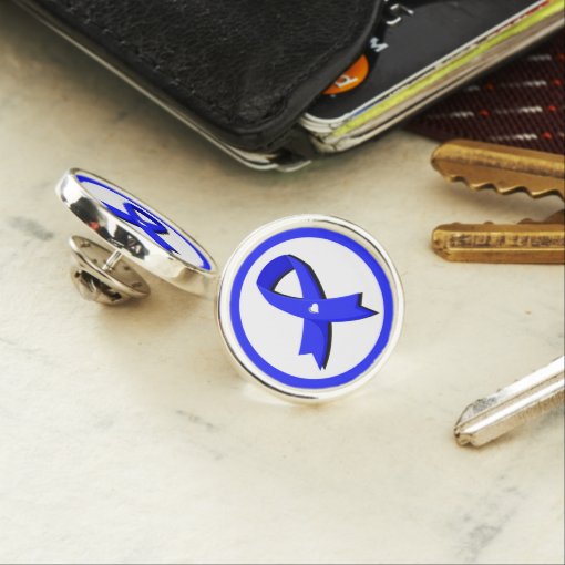 Blue Awareness Ribbon White Heart Lapel Pin | Zazzle