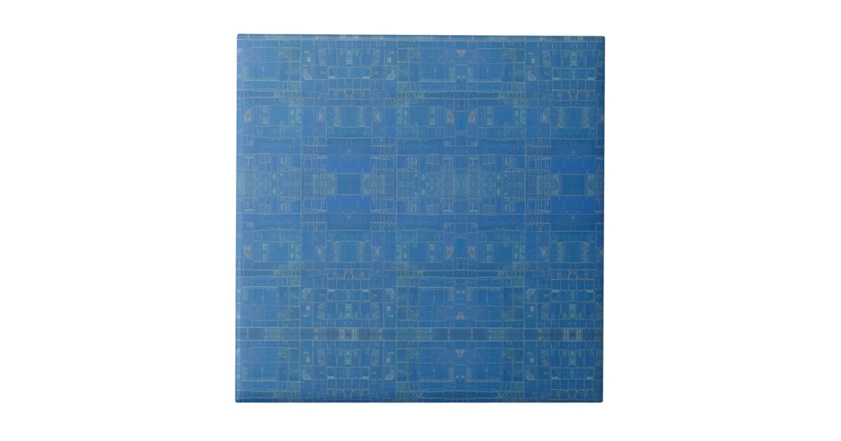 Blue azure teal geometric design kitty voices ceramic tile | Zazzle
