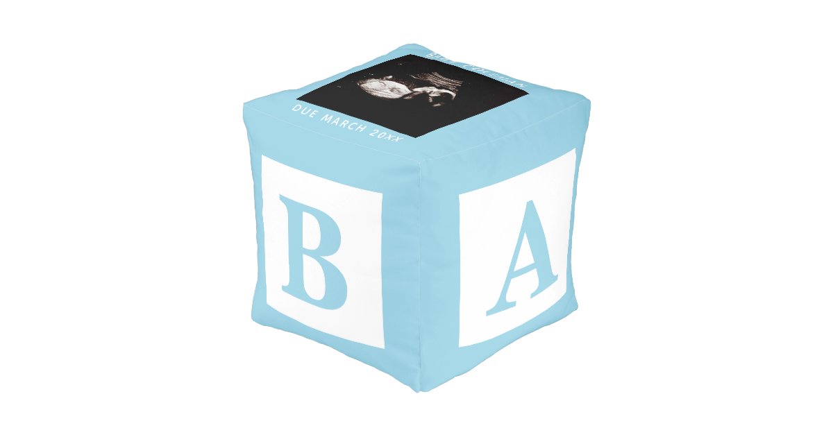 Blue Baby Block Sonogram Pregnancy Keepsake Photo Pouf | Zazzle
