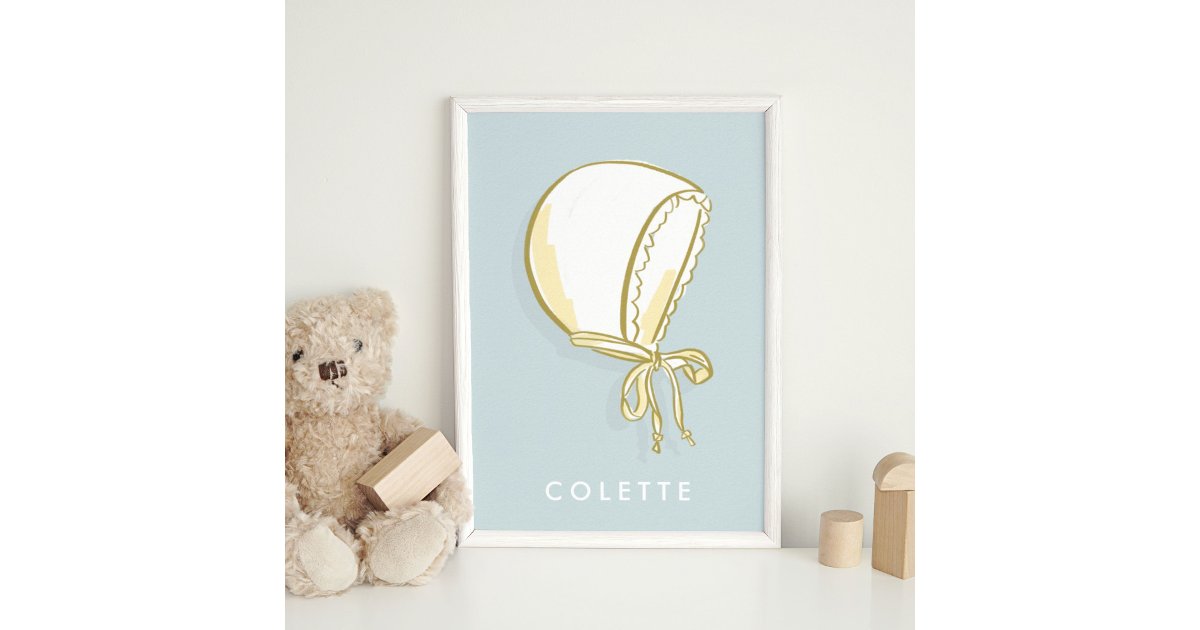 Blue Baby Bonnet Personalized Kids Name Art Poster | Zazzle