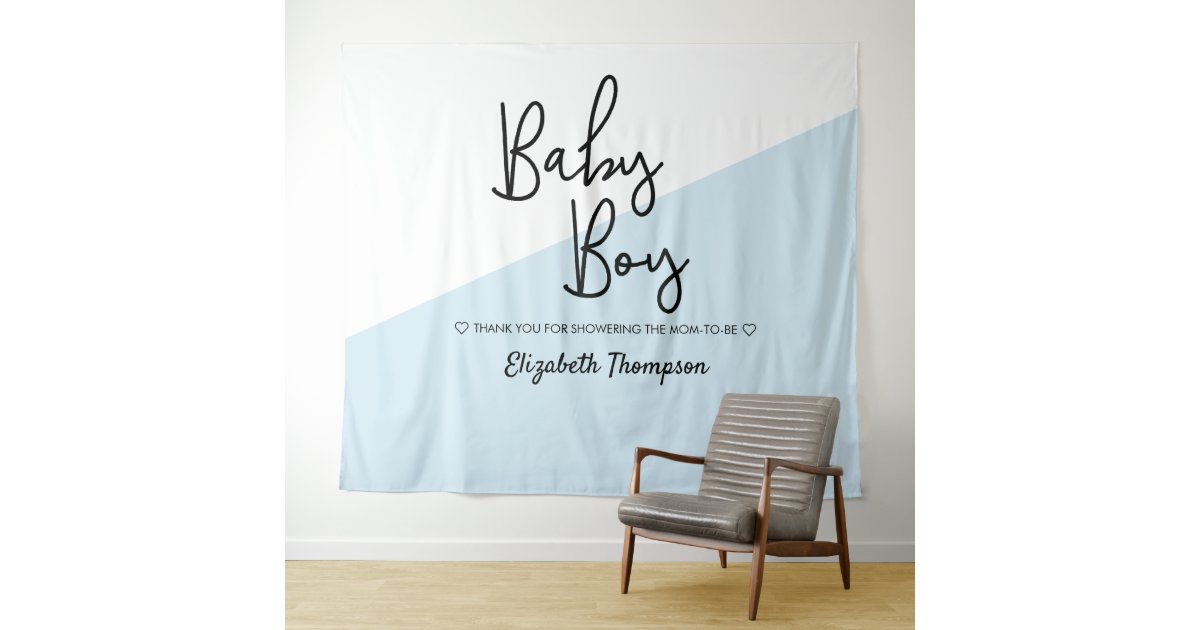 Blue Baby Boy Backdrop Welcome sign Baby Shower | Zazzle