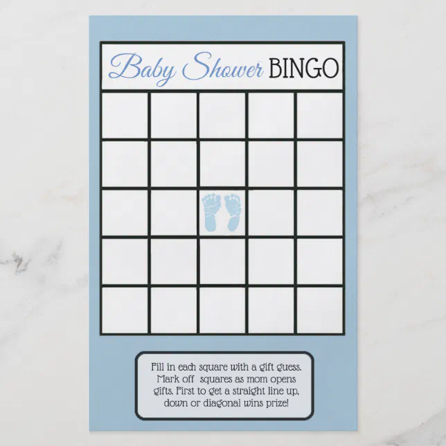 Blue Baby Boy Footprints Themed baby shower games Flyer | Zazzle
