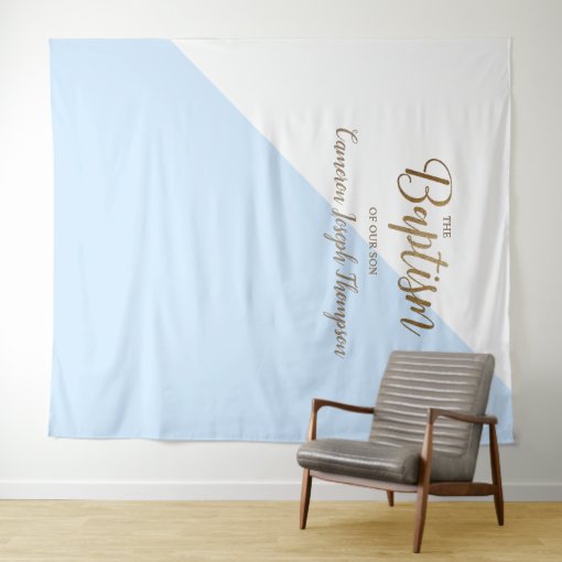 Blue baby boy modern baptism backdrop | Zazzle