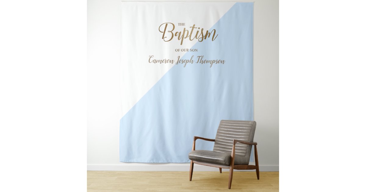 Blue baby boy modern baptism backdrop | Zazzle