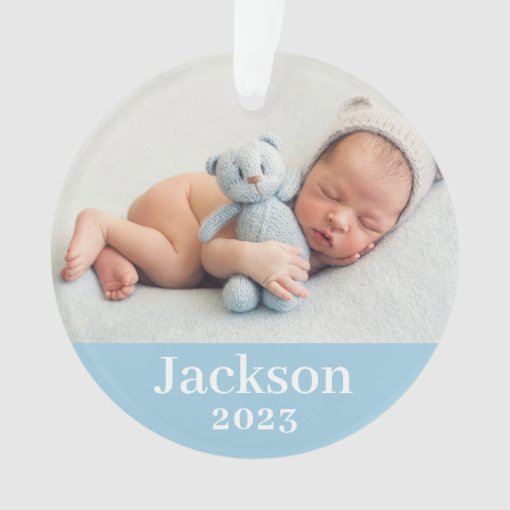 Blue Baby Boy Personalized Name Photo Ornament | Zazzle