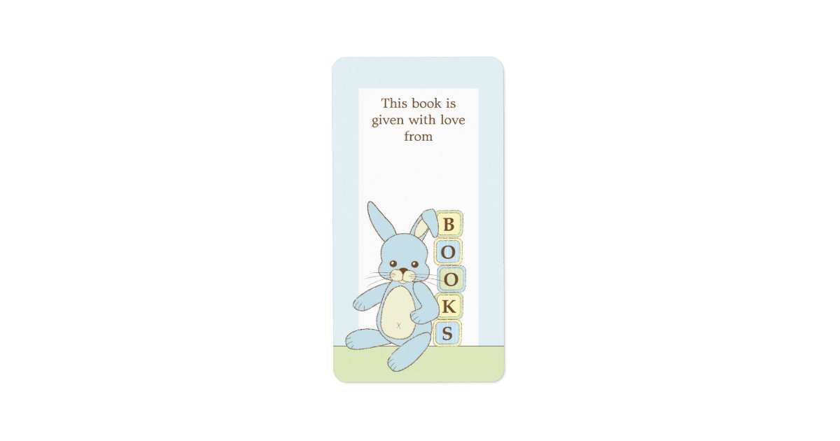 Blue Baby Bunny Book Gift Book Plate Label | Zazzle
