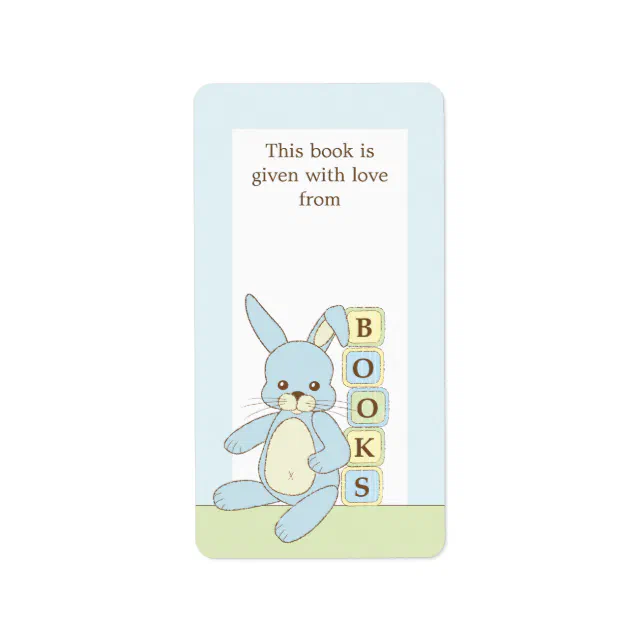 Blue Baby Bunny Book Gift Book Plate Label | Zazzle