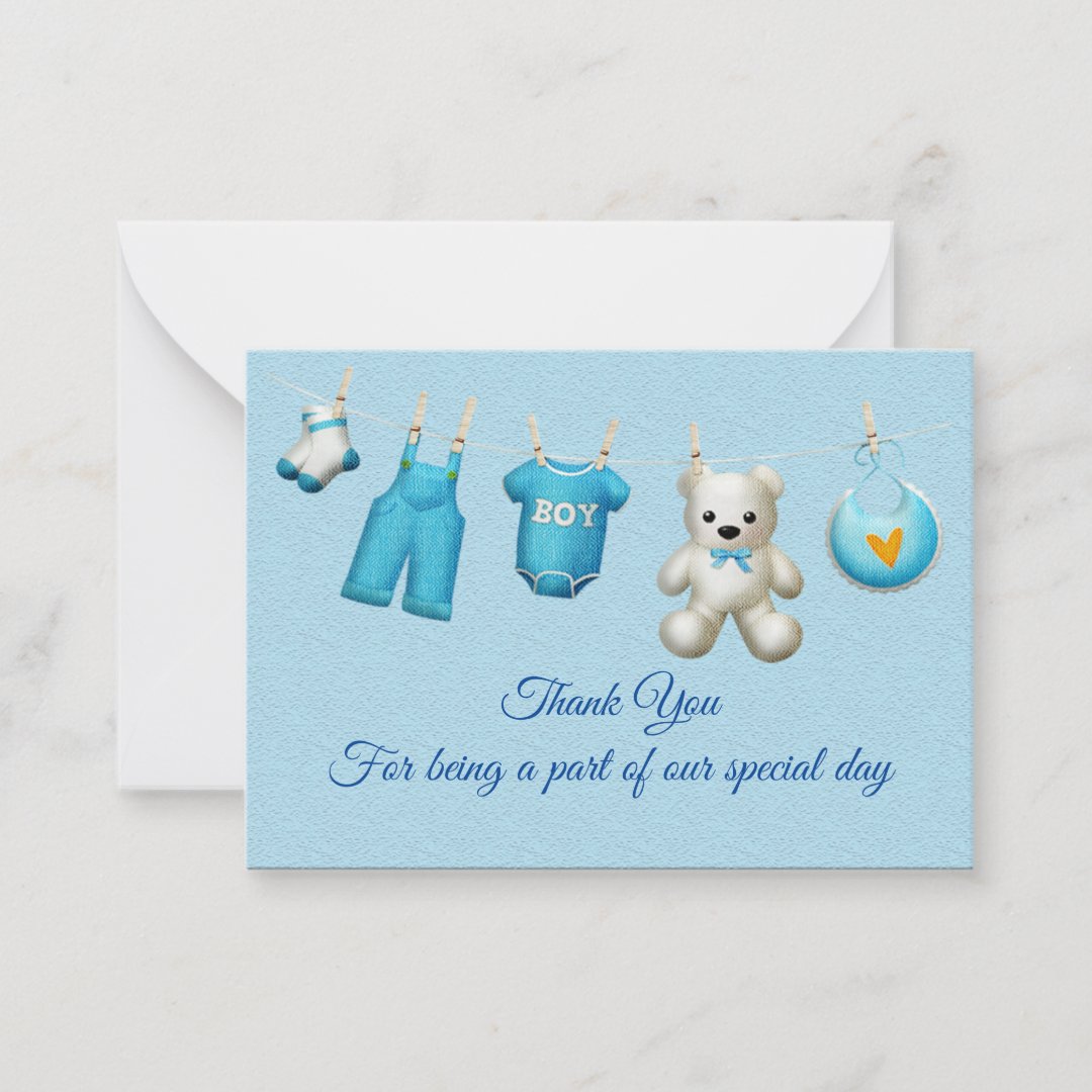 Blue Baby Clothes Thank You Cards | Zazzle