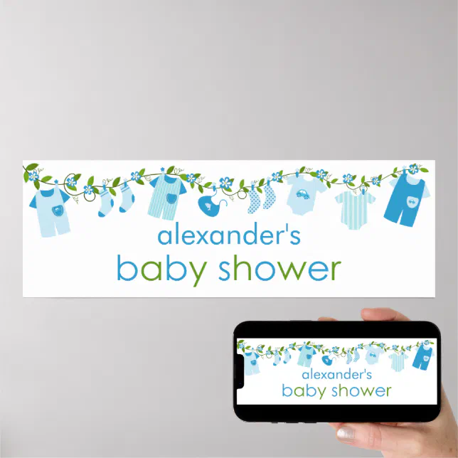 Blue Baby Clothesline Baby Shower Banner Poster | Zazzle