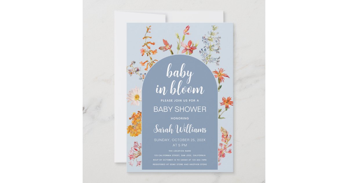Blue Baby in Bloom Boy Shower Wildflowers Arch Invitation | Zazzle