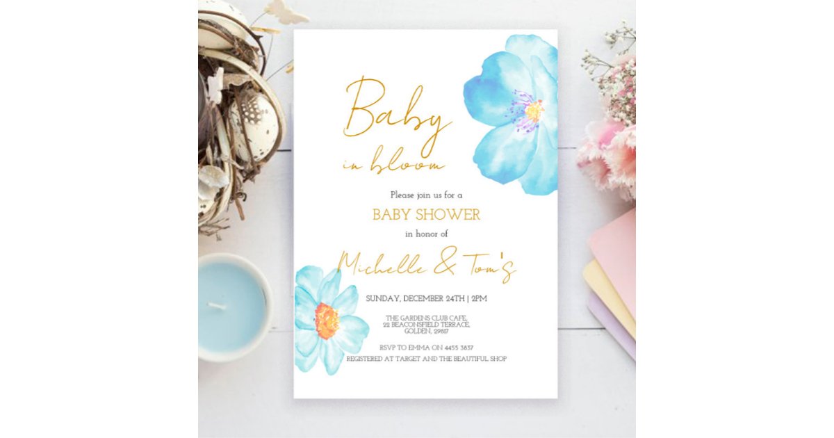 Blue Baby in Bloom Invitation | Zazzle
