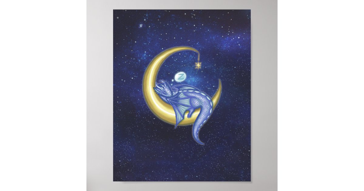 Blue Baby Moon Dragon Poster | Zazzle