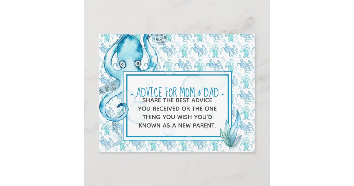 Blue Baby Octopus Baby Shower Advice for Mom & Dad Postcard | Zazzle
