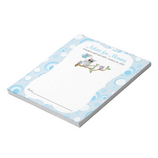 Blue Baby Owl | Baby Shower- Advice Notepad | Zazzle