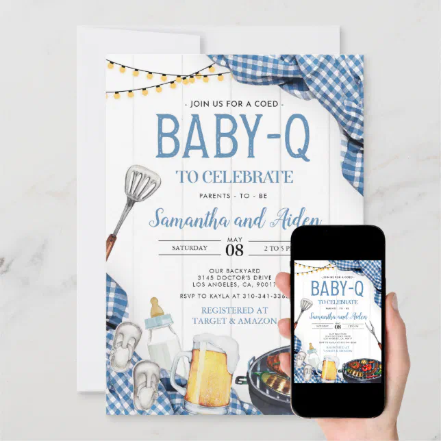 Blue Baby-Q Baby Shower Invitation | Zazzle