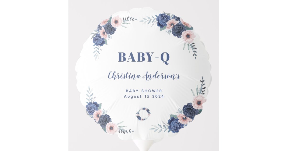 Blue Baby-Q Floral Rose Pastel BBQ Baby Shower Balloon | Zazzle