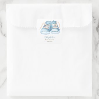 Blue Baby Shoes Baby Shower Square Sticker | Zazzle