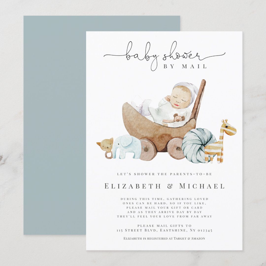 Blue Baby Shower By Mail Boy Boho Social Distance Invitation | Zazzle