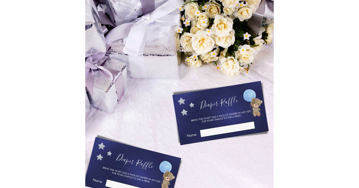 Blue baby shower teddy boy diaper raffle ticket enclosure card | Zazzle