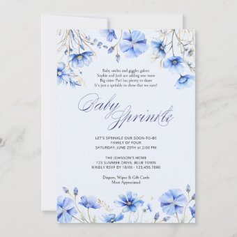 Blue Baby Sprinkle Poem Floral Baby Shower Invitation | Zazzle