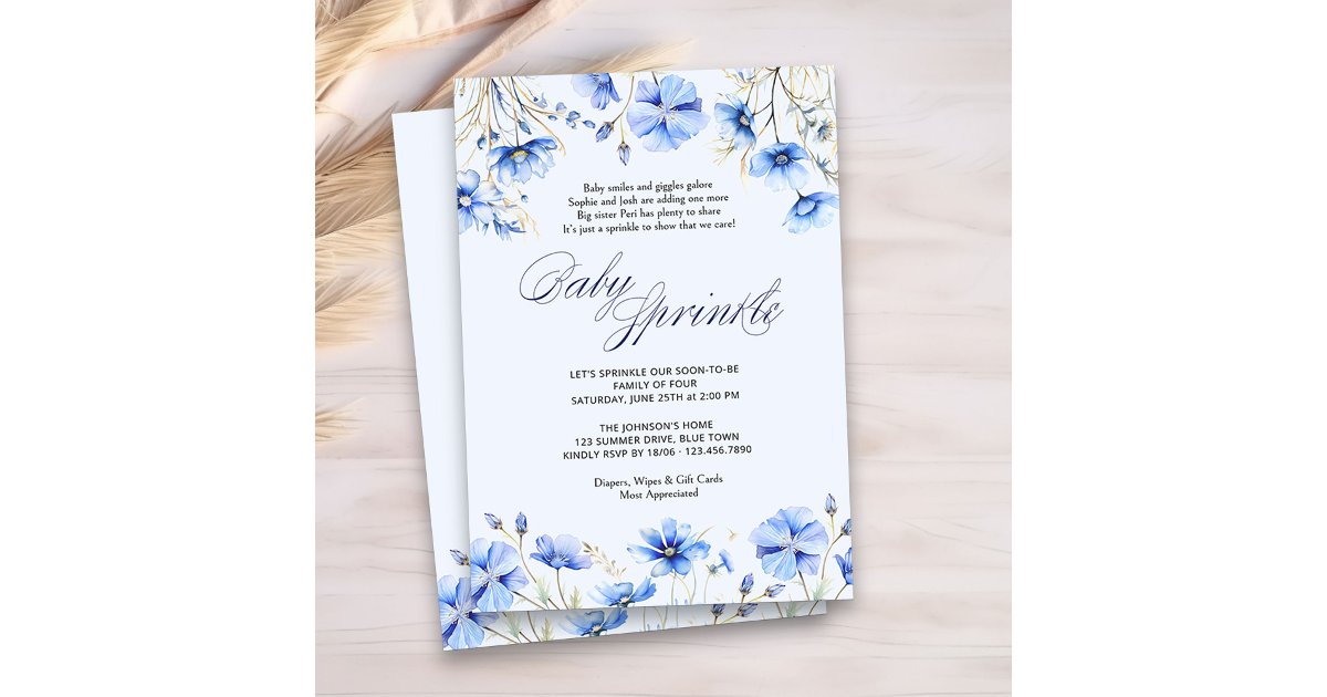 Blue Baby Sprinkle Poem Floral Baby Shower Invitation | Zazzle