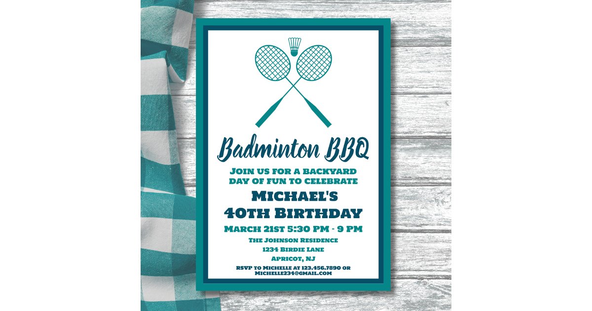 Blue Badminton BBQ Party Sports Birthday Invitation | Zazzle