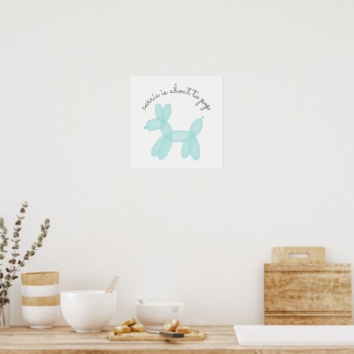 Blue Balloon Animal About To Pop Baby Shower Poster | Zazzle