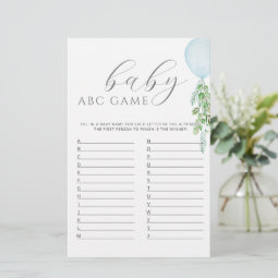 Blue Balloon Baby Shower Game ABC | Zazzle