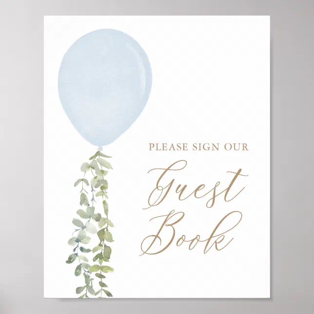 Blue Balloon Baby Shower Guest Book Sign | Zazzle