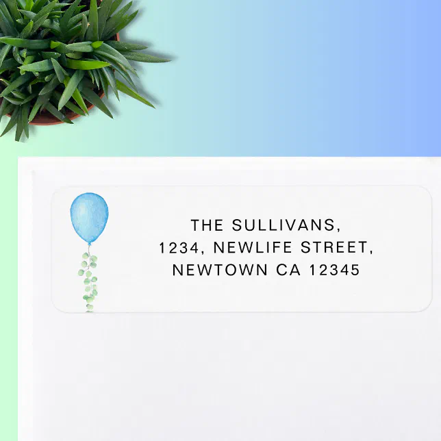 Blue Balloon Baby Shower Return Address Label | Zazzle