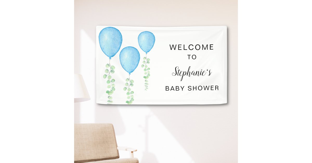 Blue Balloon Baby Shower Welcome Banner | Zazzle