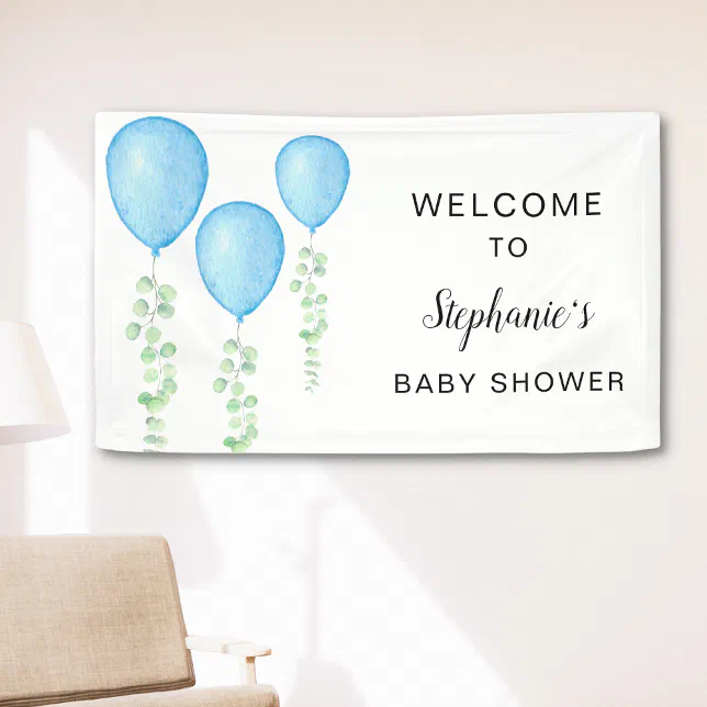 Blue Balloon Baby Shower Welcome Banner | Zazzle