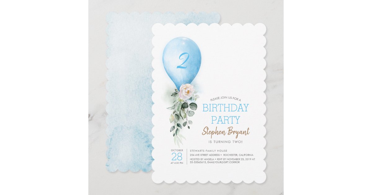 Blue Balloon Birthday Invitations for Boy | Zazzle