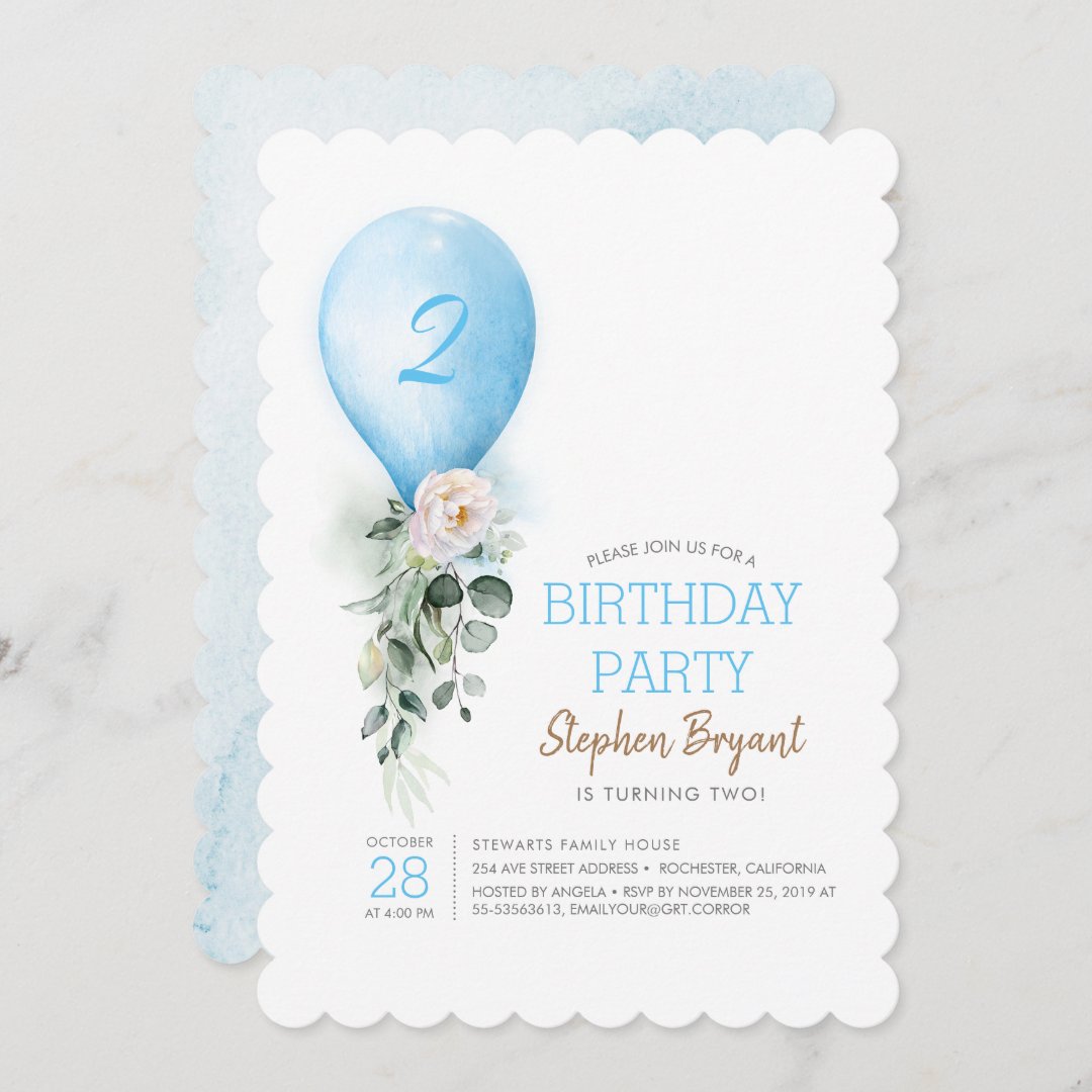 Blue Balloon Birthday Invitations for Boy | Zazzle