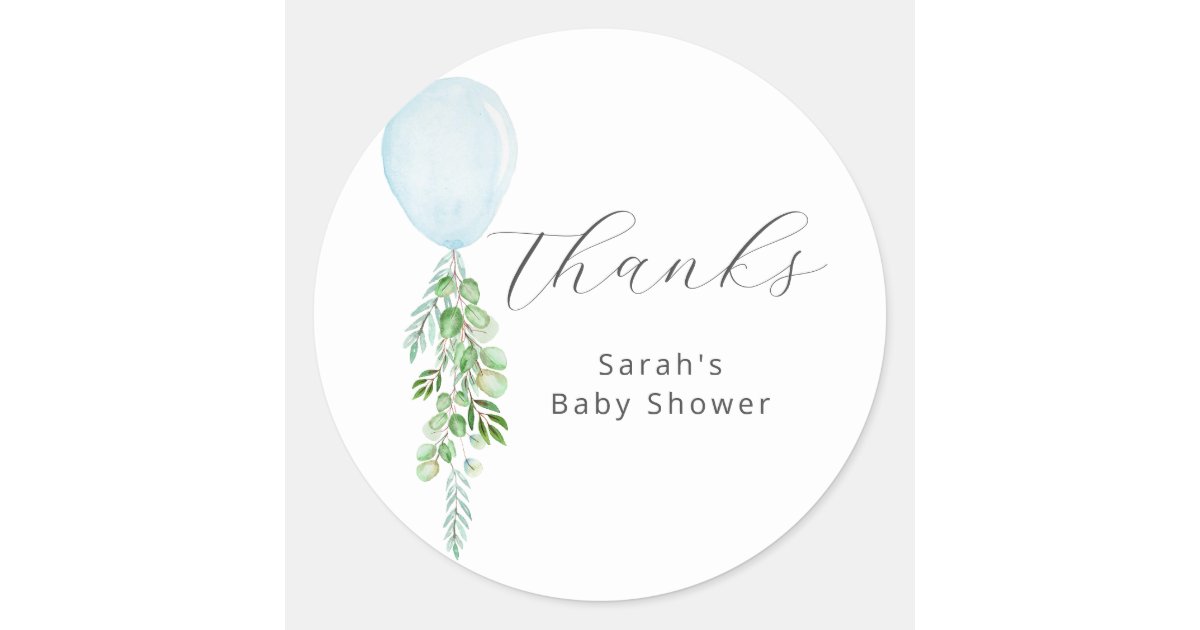 Blue Balloon Boy Baby Shower Thank You Classic Round Sticker | Zazzle