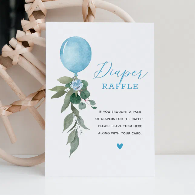 Blue Balloon Greenery Diaper Raffle Sign Invitation | Zazzle