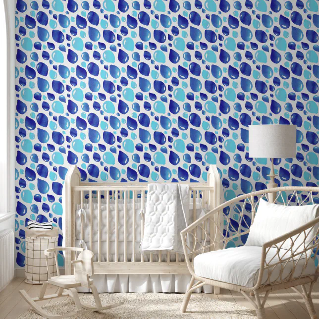 Blue Balloon Kids Pattern Nursery Room Wallpaper | Zazzle