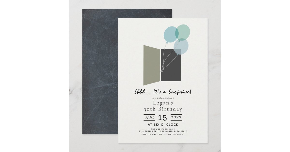 Blue Balloon Surprise Birthday Party Invitation | Zazzle