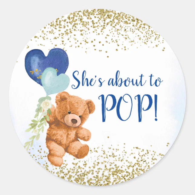 Blue Balloon Teddy Bear Classic Round Sticker | Zazzle