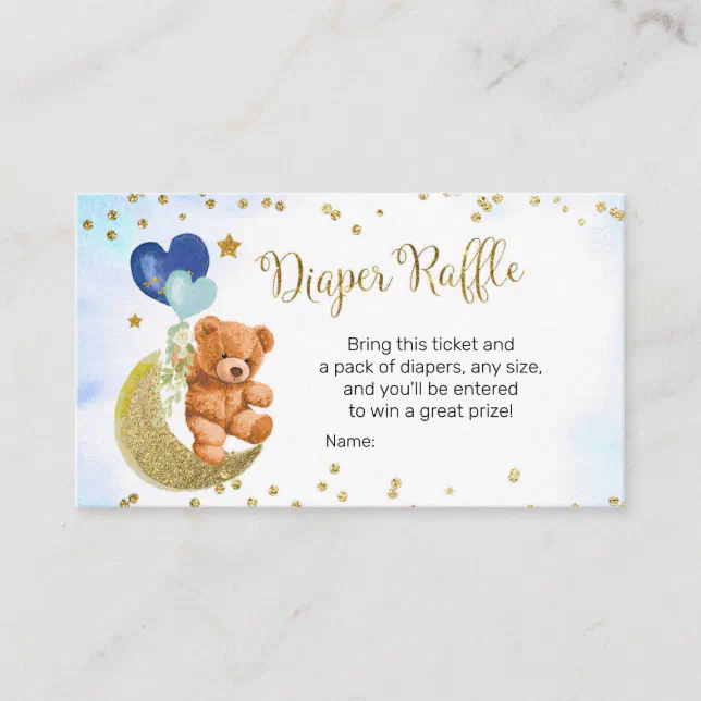 Blue Balloon Teddy Bear Diaper Raffle Enclosure Card | Zazzle