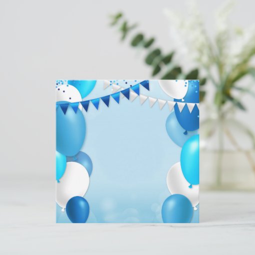 Blue balloons and party flags invitation | Zazzle