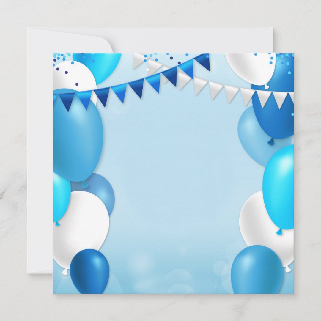 Blue balloons and party flags invitation | Zazzle