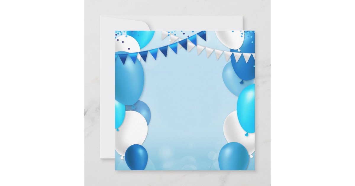 Blue balloons and party flags invitation | Zazzle