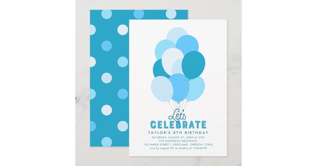 Blue Balloons Any Age Birthday Party Invitation | Zazzle