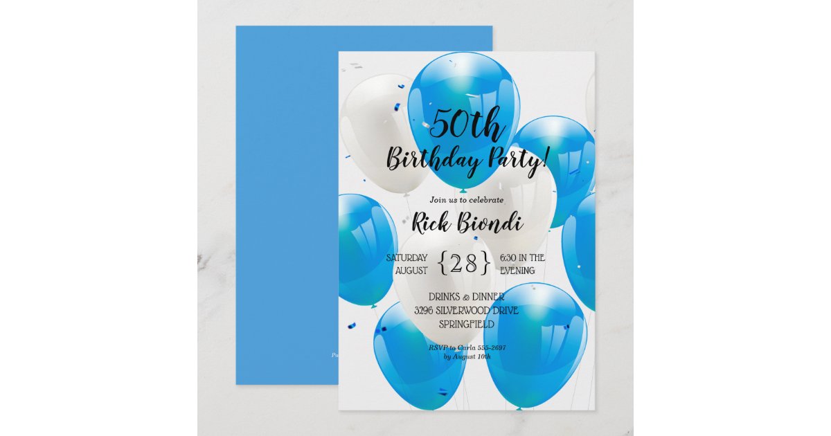Blue Balloons Birthday Party Invitation | Zazzle