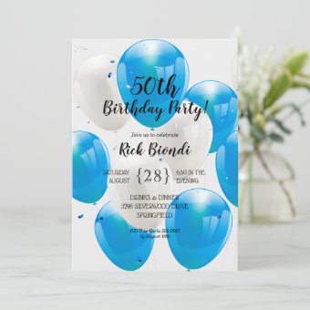 Blue Balloons Birthday Party Invitation | Zazzle