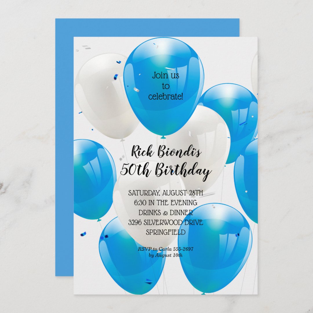 Blue Balloons Birthday Party Invitations | Zazzle